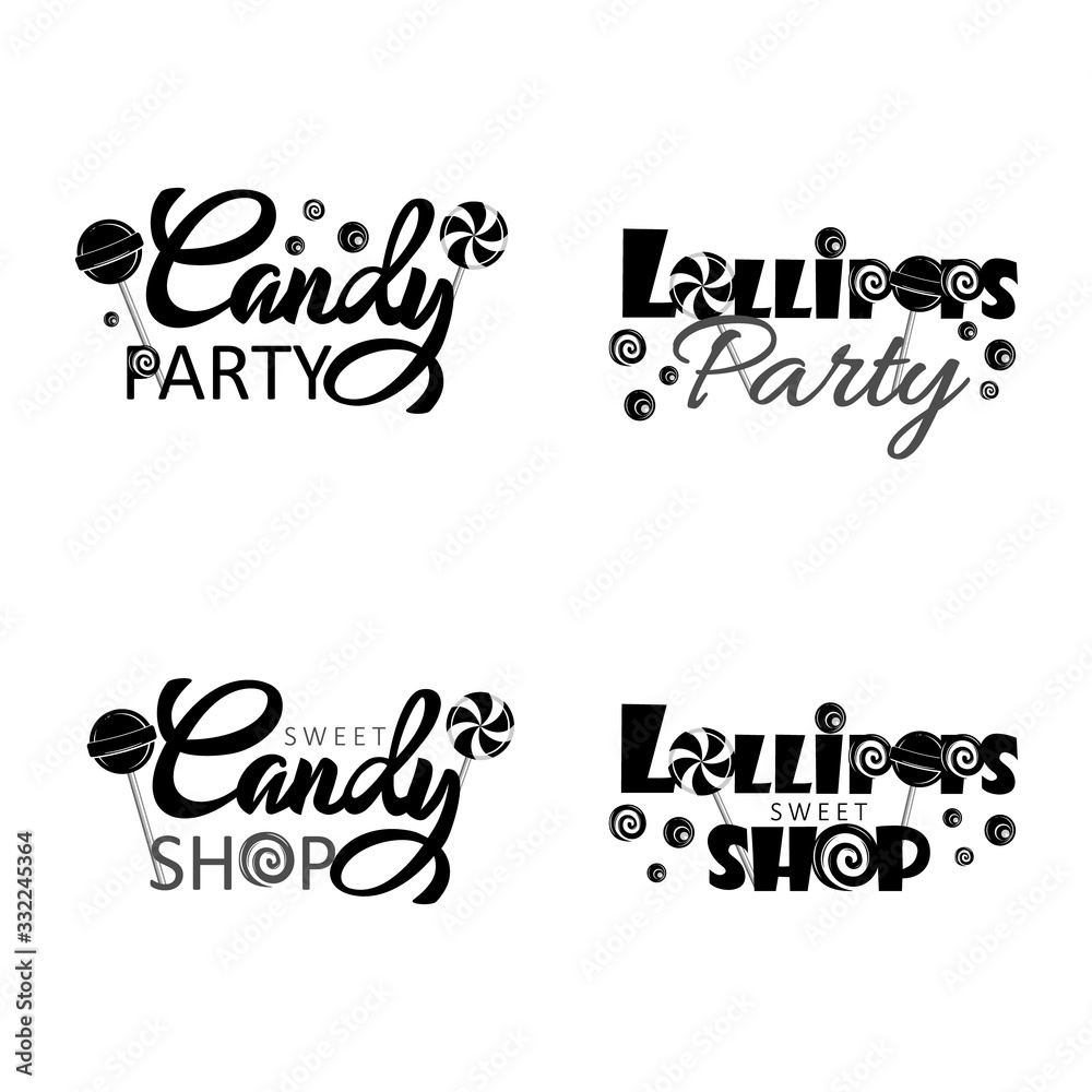 Sweet Candy Shop Logo design vector template set. Lollipops Bon-bon ...