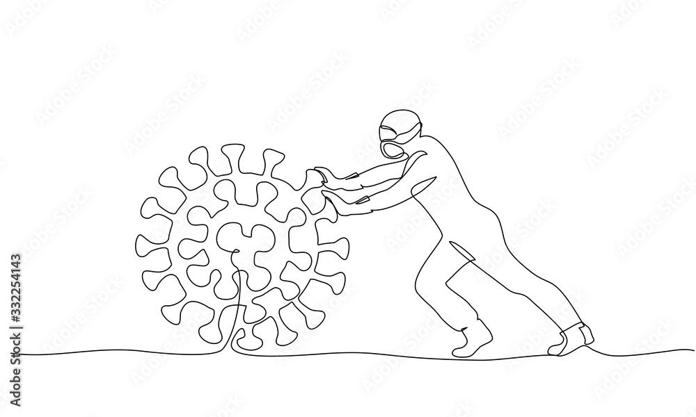 Medical staff fights coronavirus symbol. One line drawing Stock Vector ...