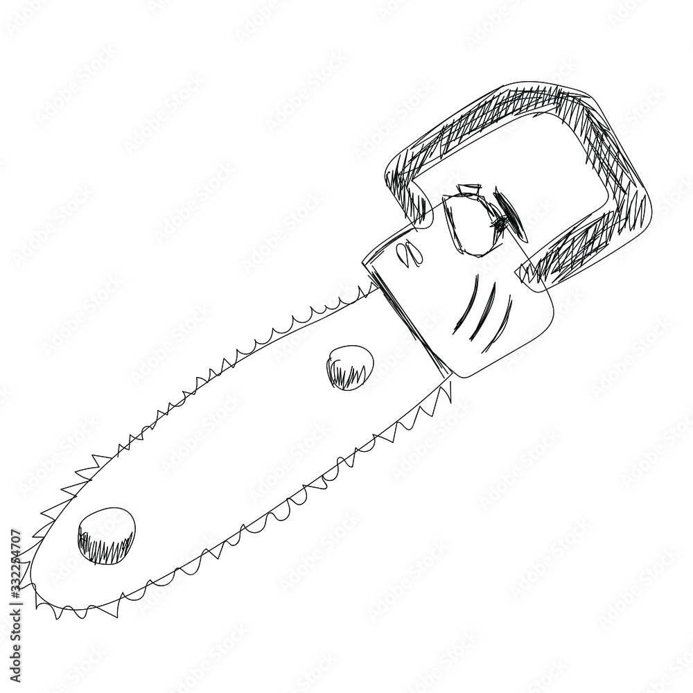 Chainsaw illustration in doodle style. This object is isolated on a ...