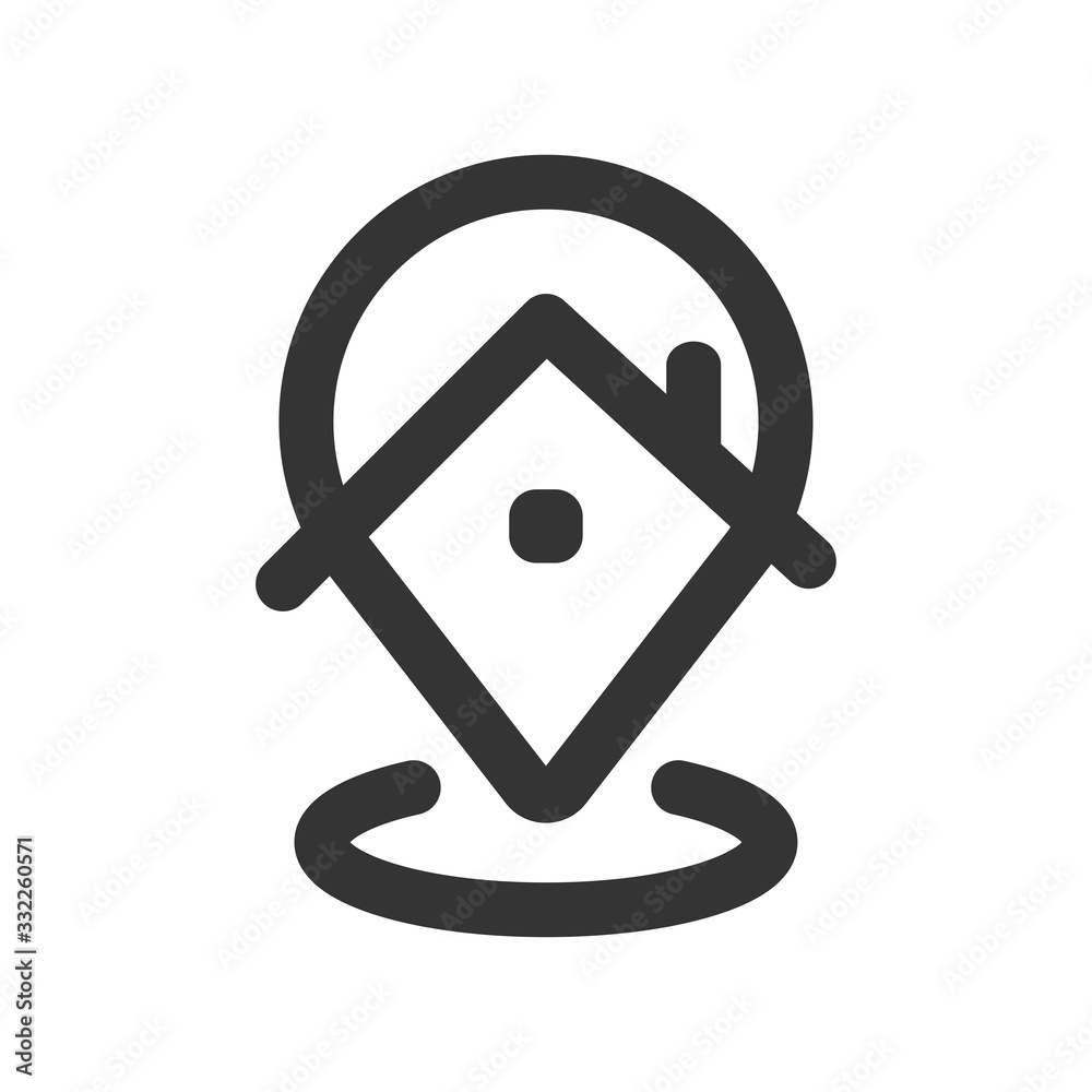 Stay home location icon. House and position pointer symbol. Stayhome ...