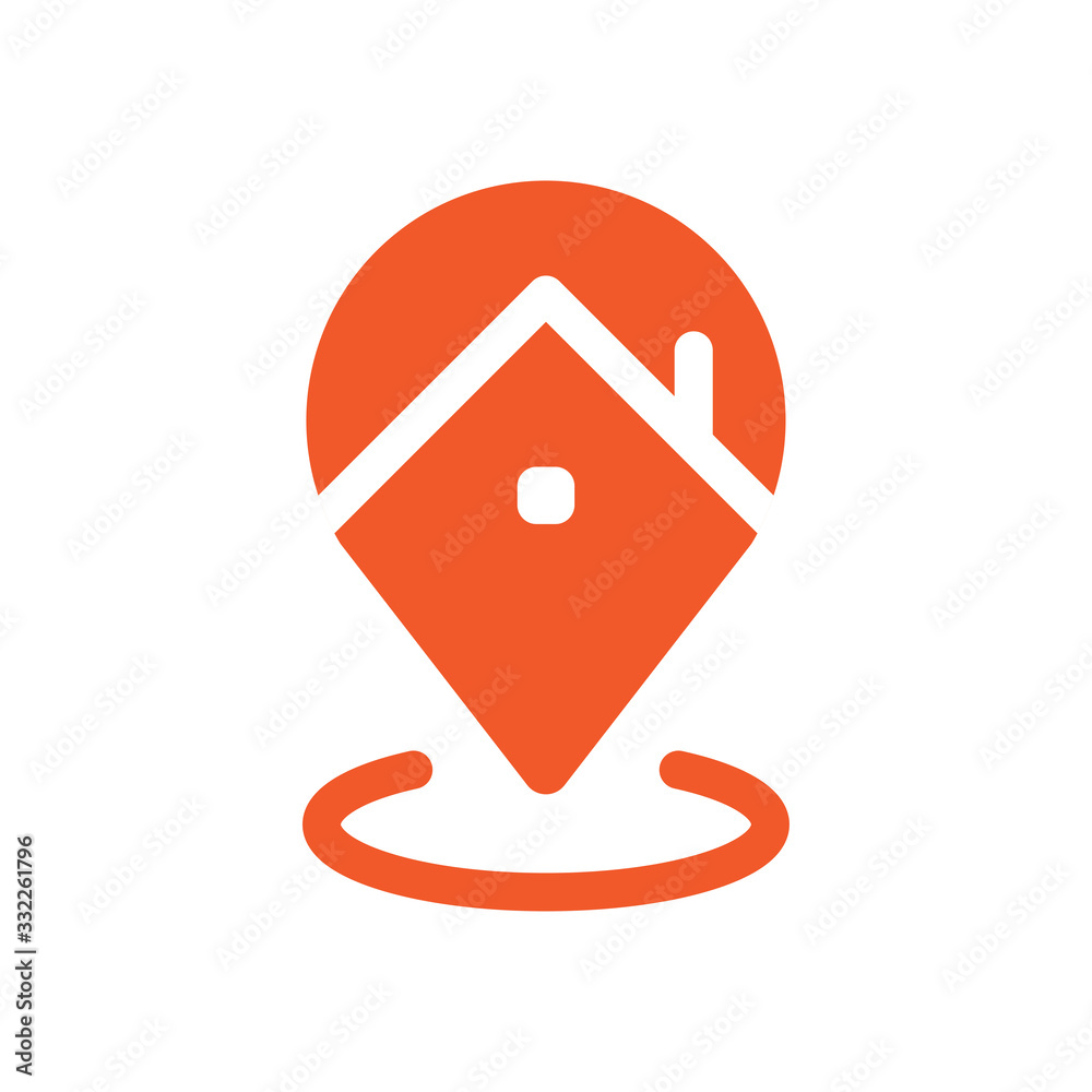 Stay home location icon. House and position pointer symbol. Stayhome ...