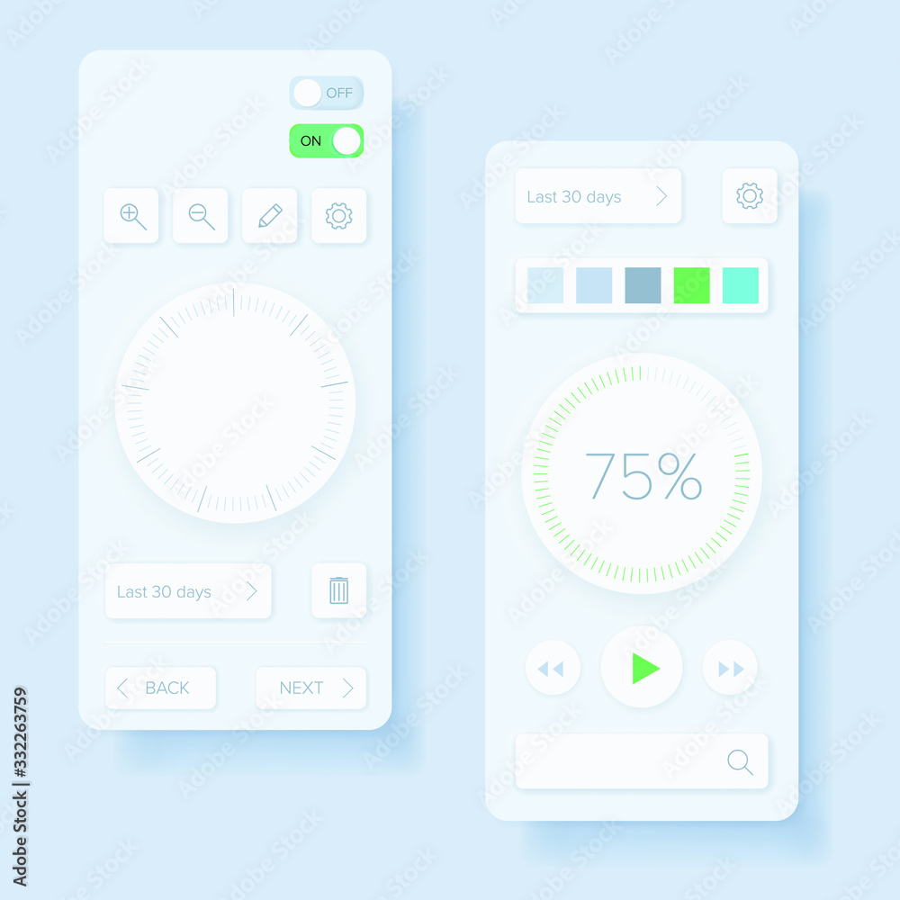Neomorphic skeuomorphic ui user interface design - mobile app layout ...
