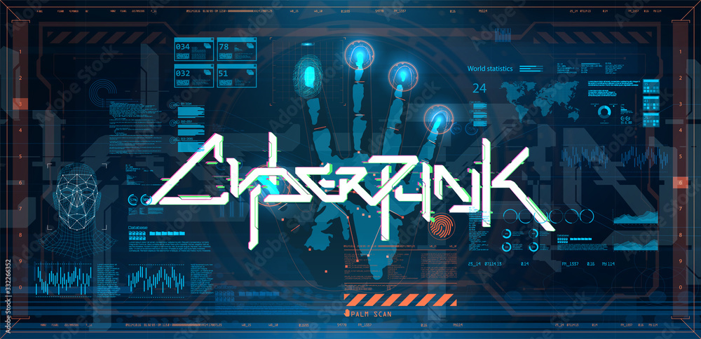 Futuristic cyberpunk poster with elements HUD, GUI, UI. Hi-tech ...