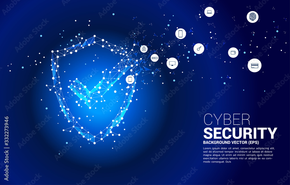 Protection shield icon from dot connect line polygon network. concept ...