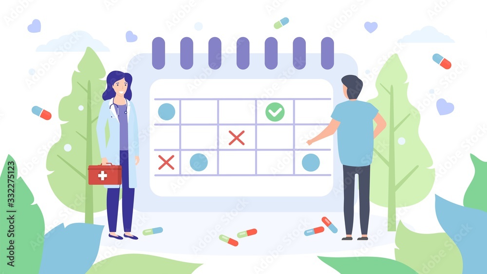 Doctors stand at giant appointment schedule vector illustration ...