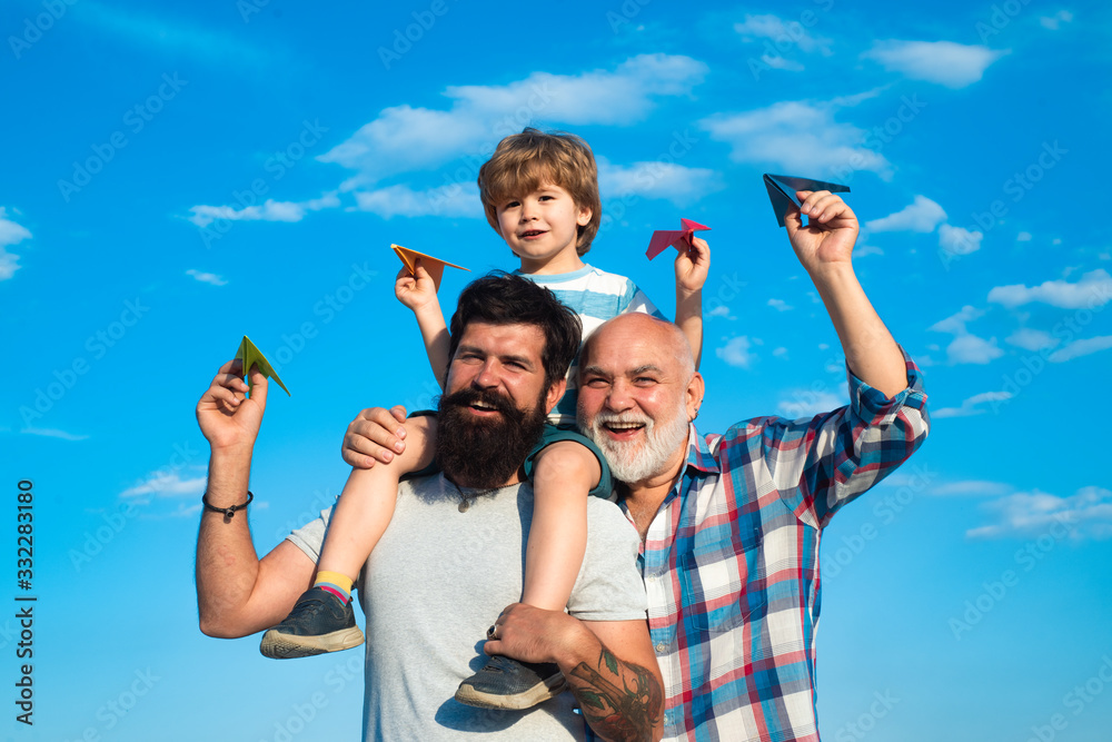 Generation concept. Happy men loving family. Happy family. Male multi ...