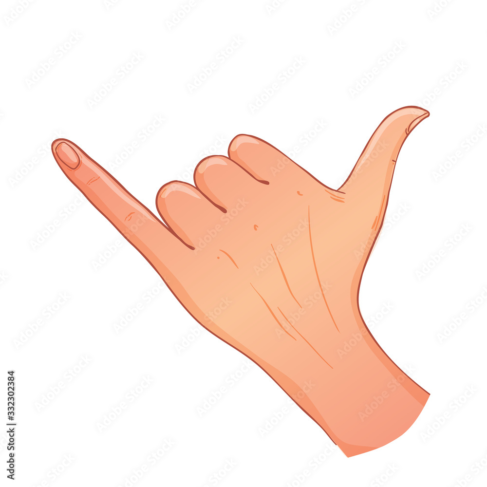 Shaka gesture or call me sing. Outline realistic style vector ...