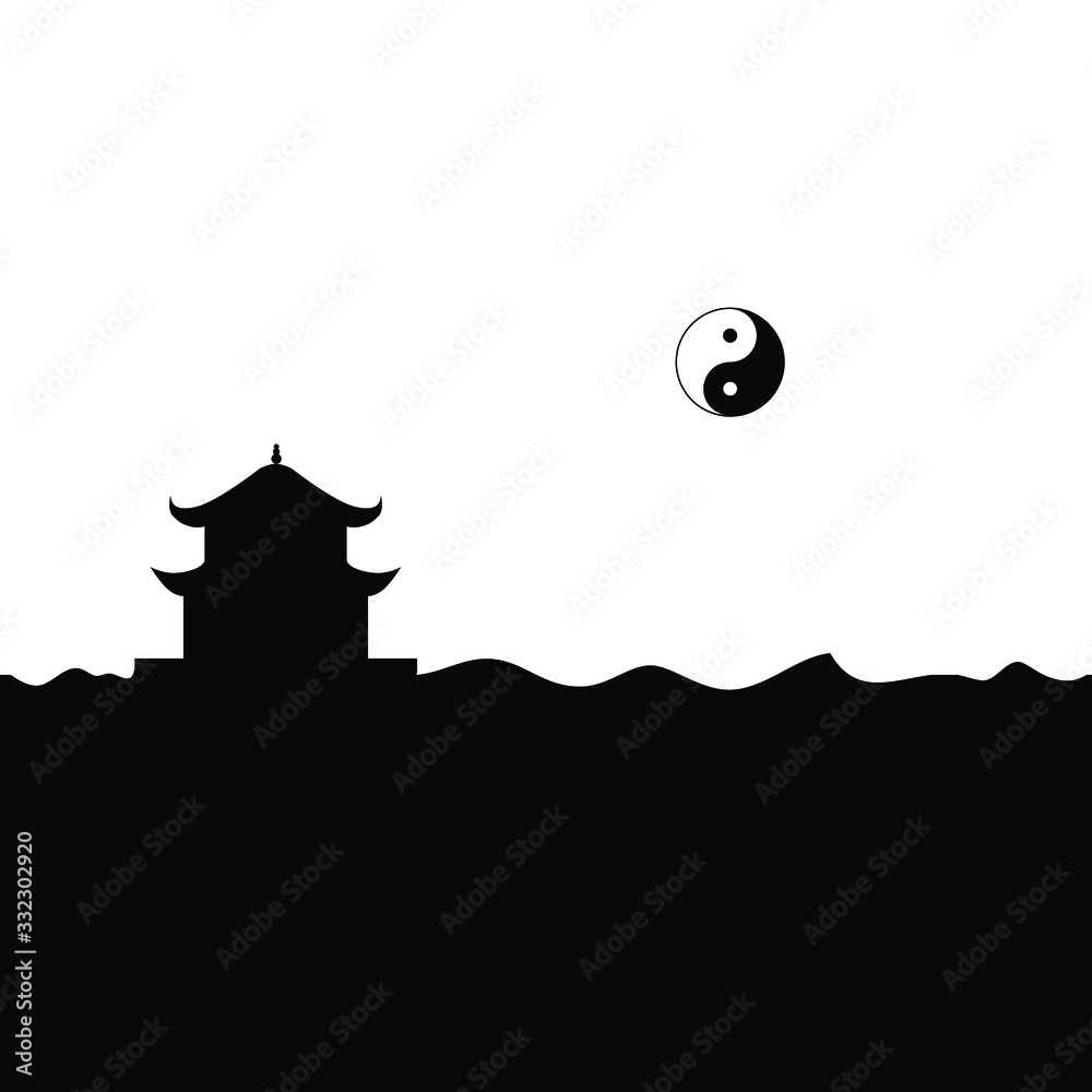 Taoism temple and yin yang symbol. Vector. Stock Vector | Adobe Stock