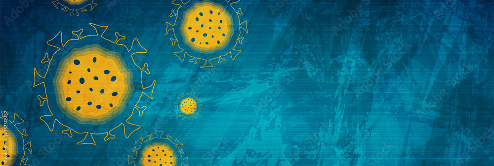 Abstract blue grunge background with COVID-19 coronavirus bacteria ...