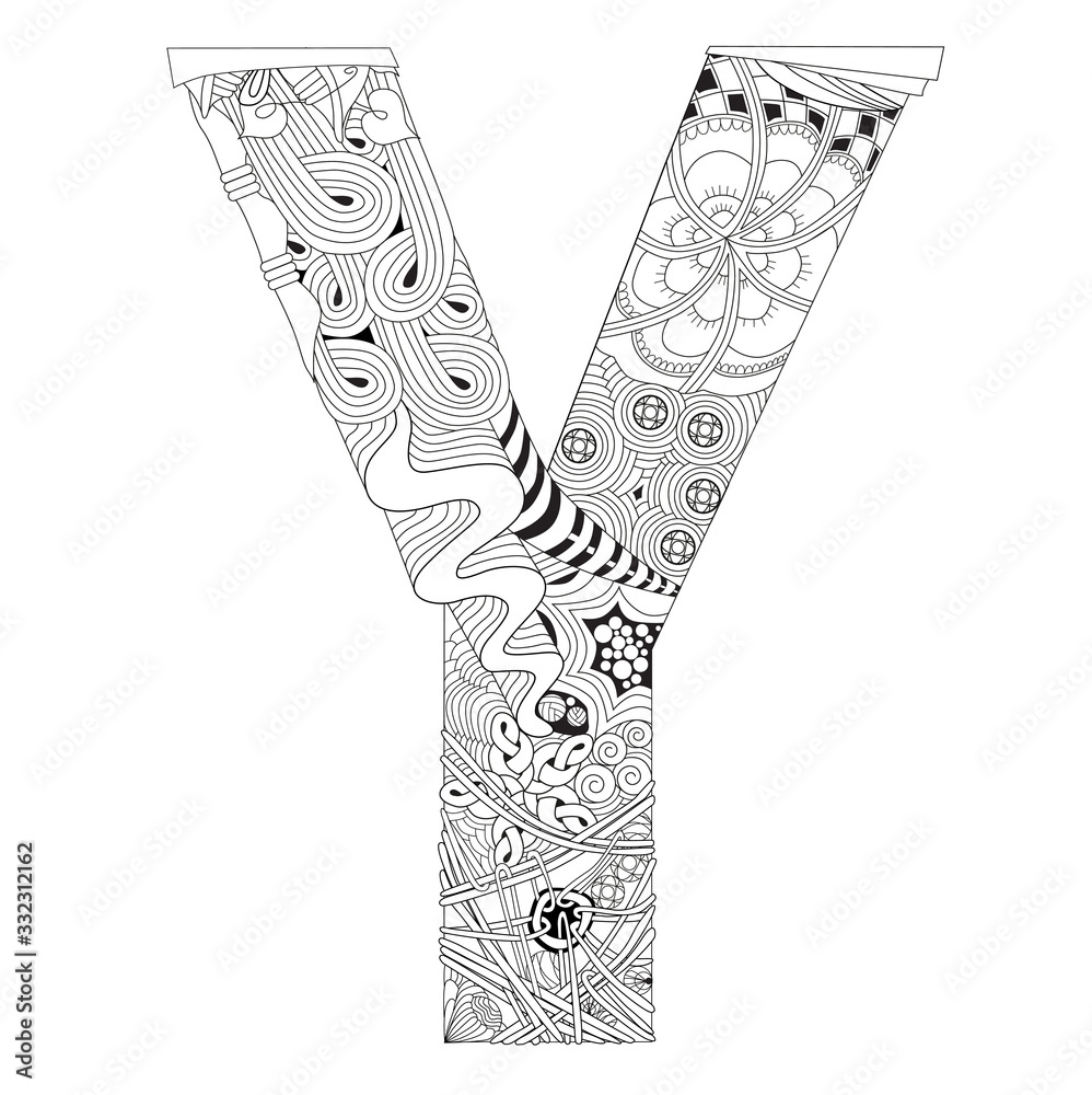 Letter Y for coloring. Vector decorative zentangle object Stock Vector ...