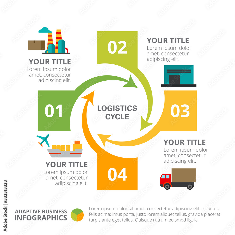 Cycle chart with four elements. Process chart, diagram, template ...