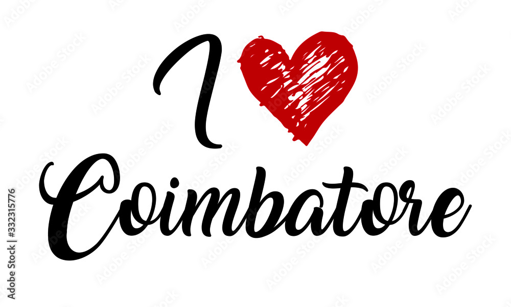 i love Coimbatore Creative Cursive Typographic Template with red heart ...
