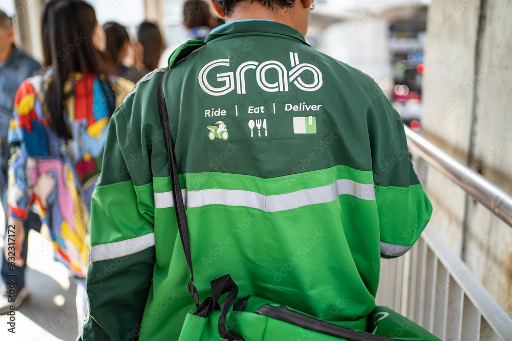 Bangkok, Thailand - December 10, 2019 : Grab food delivery man ...