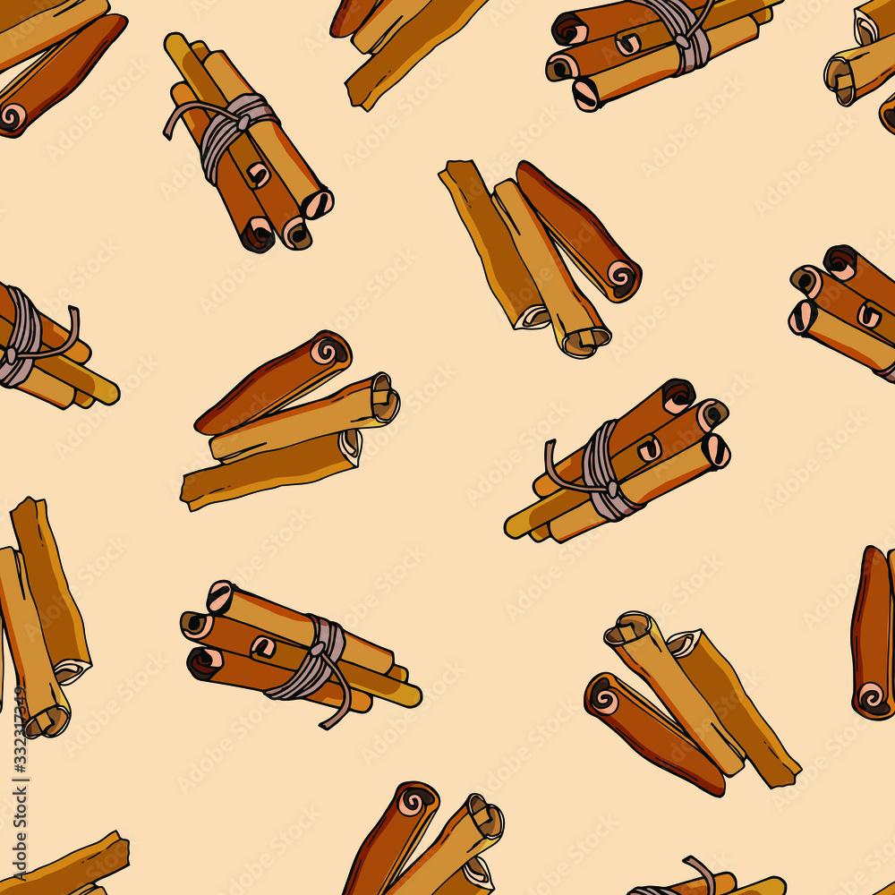 Vecteur Stock Seamless pattern of cinnamon sticks. Cartoon style ...