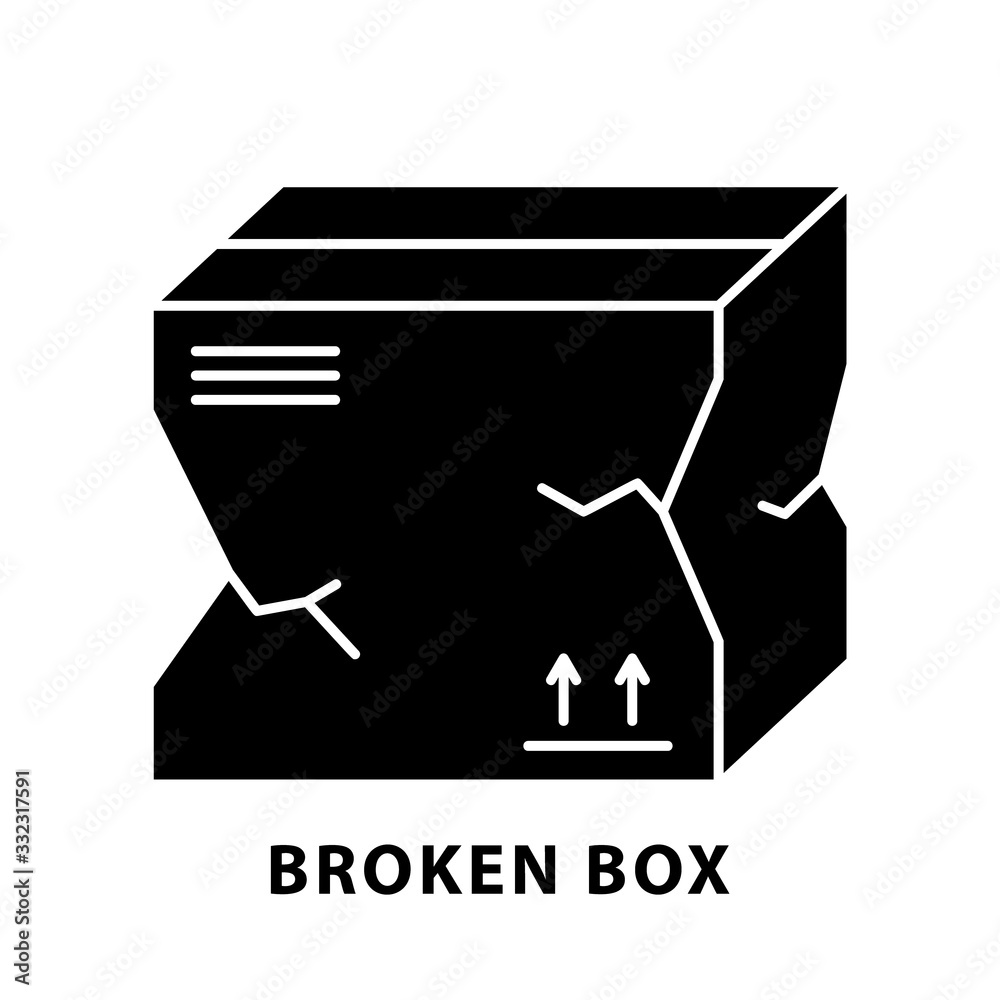 Cutout silhouette Broken package box icon. Outline template for ...