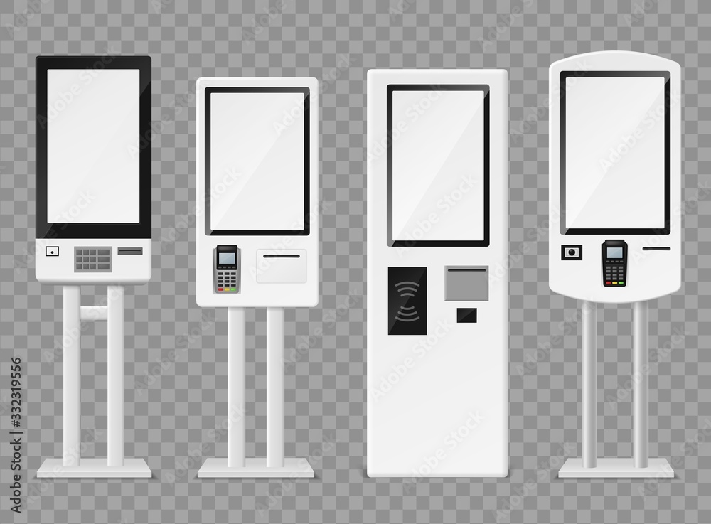 Self-ordering kiosk. Floor standing and wall interactive kiosks ...