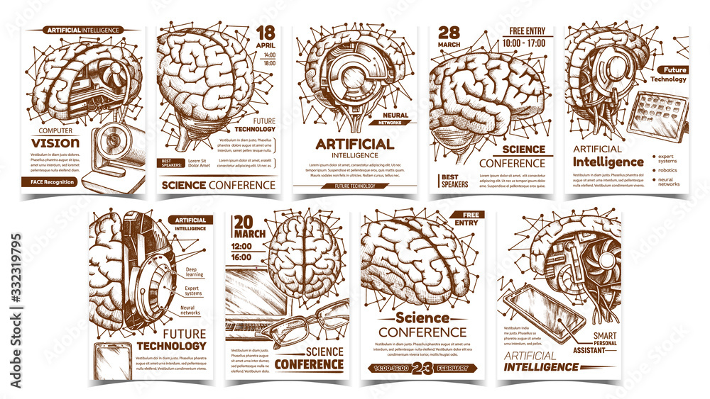 Future Technology Advertising Posters Set Vector. Technology Vision ...