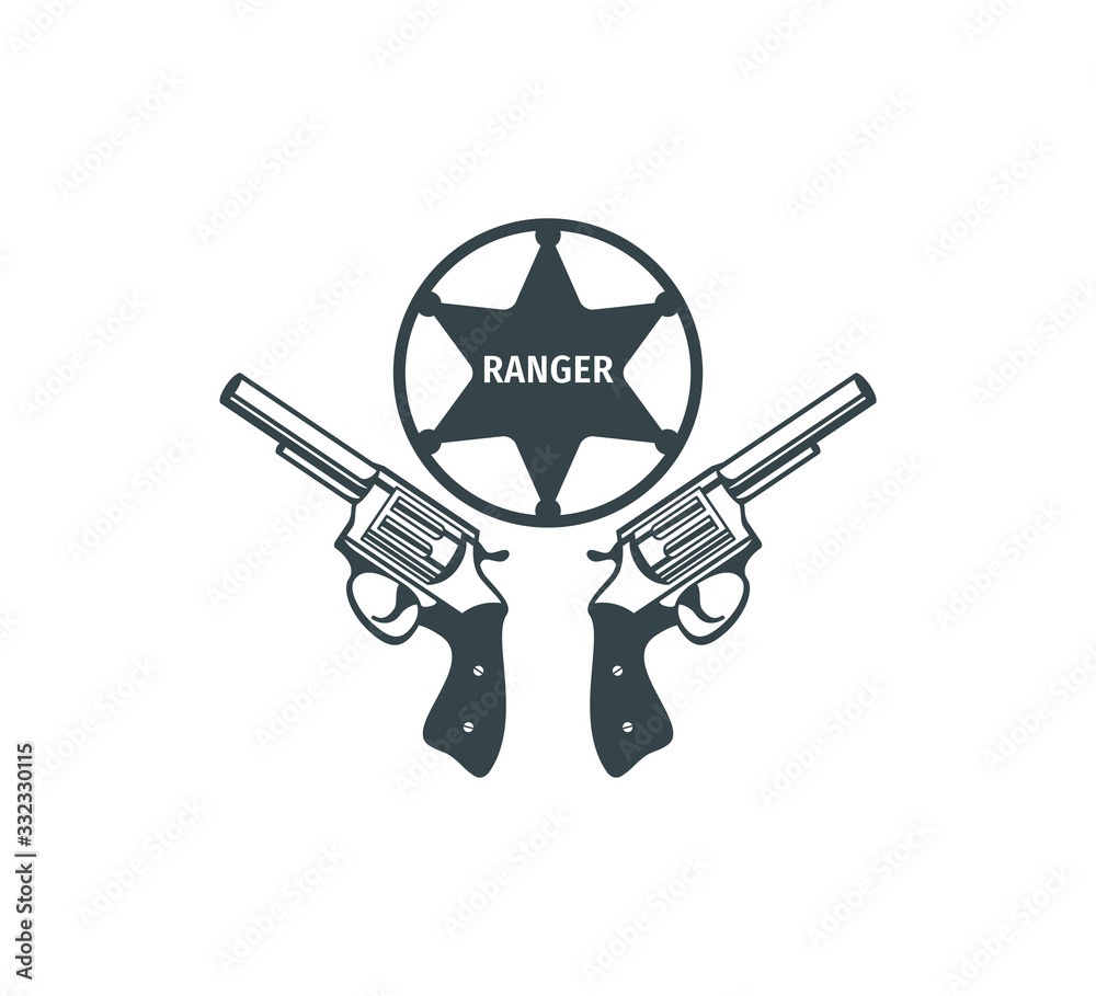 two guns and star ranger symbol vector graphic design for cowboys club ...