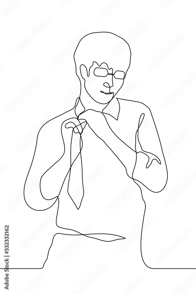 One continuous line art of a young man with glasses and a shirt ...