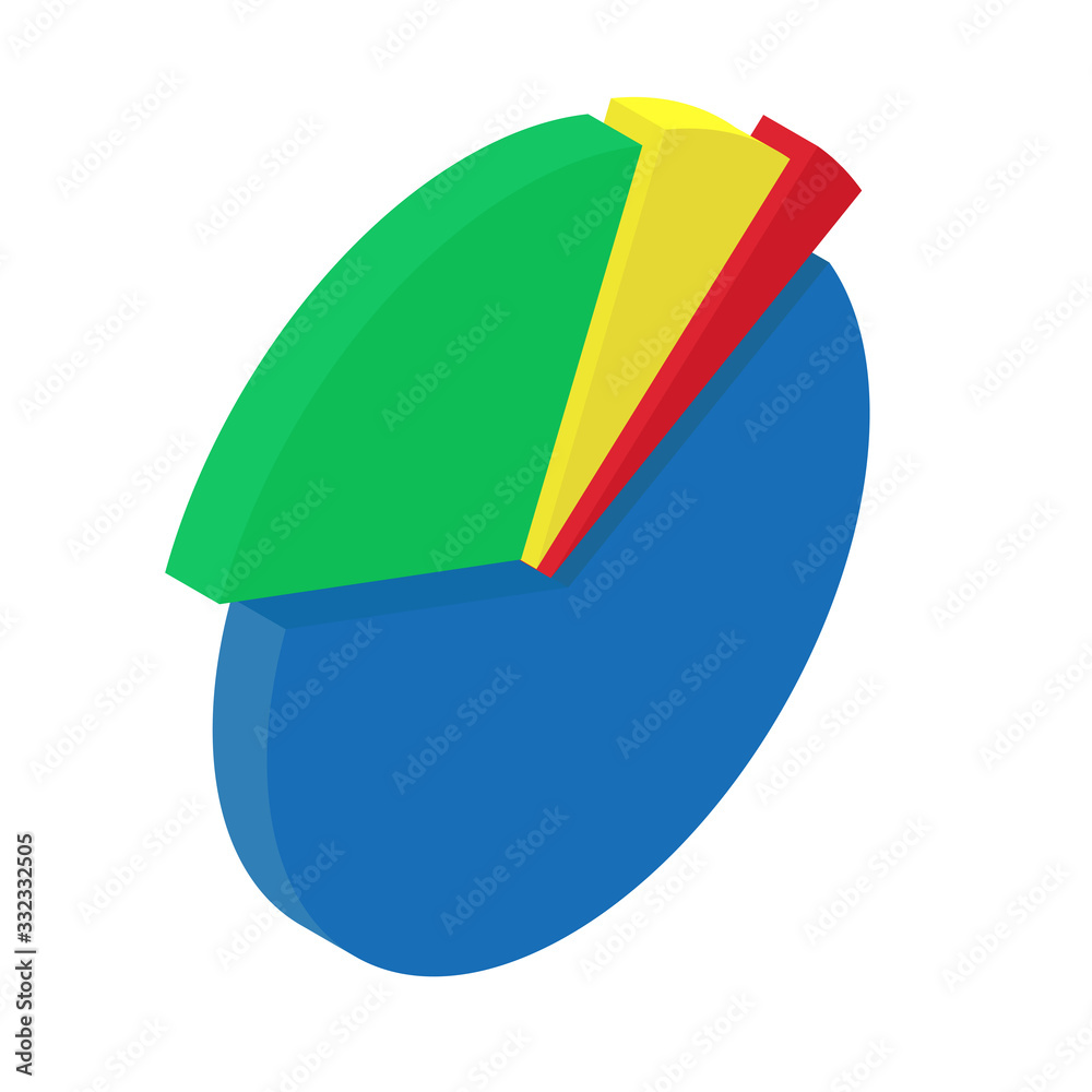 Pie chart of four sectors, different color, isometric design. 3D Render ...