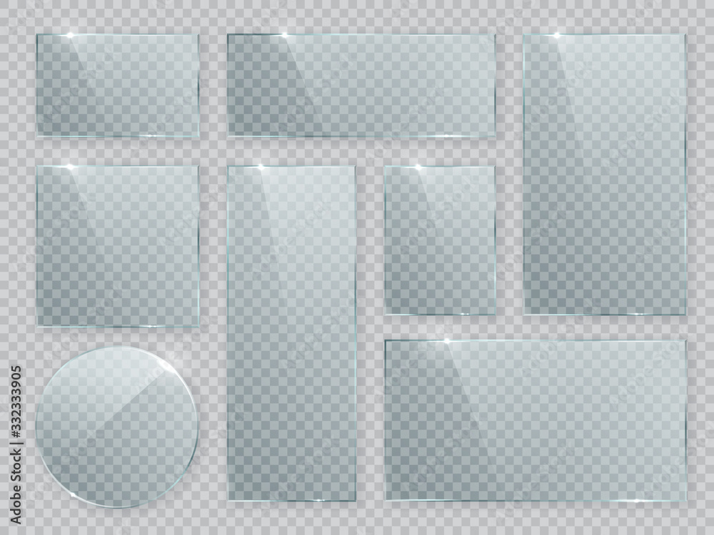 Set of vector glass frame. Isolated plate on transparent background ...