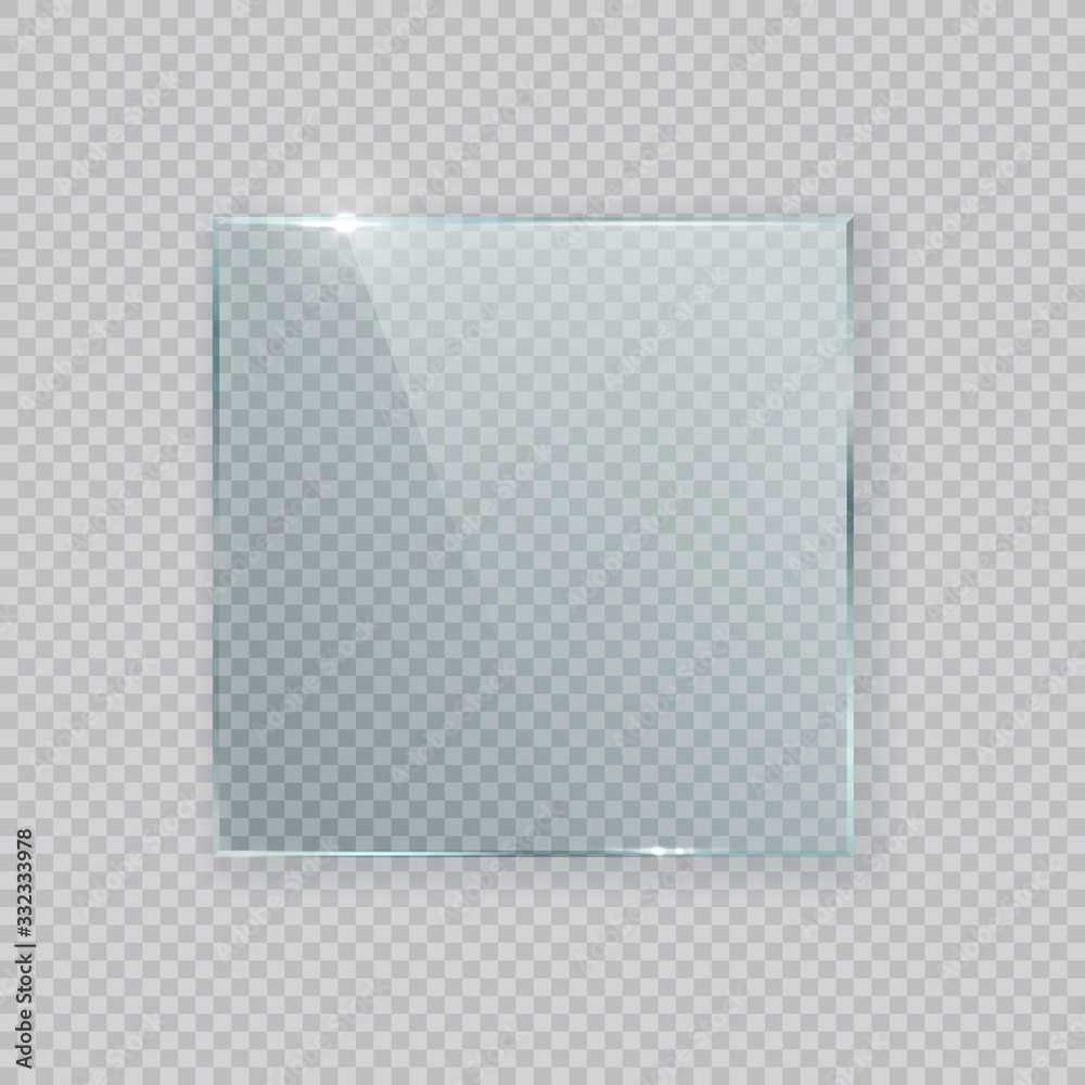 Square vector glass frame. Isolated plate on transparent background ...