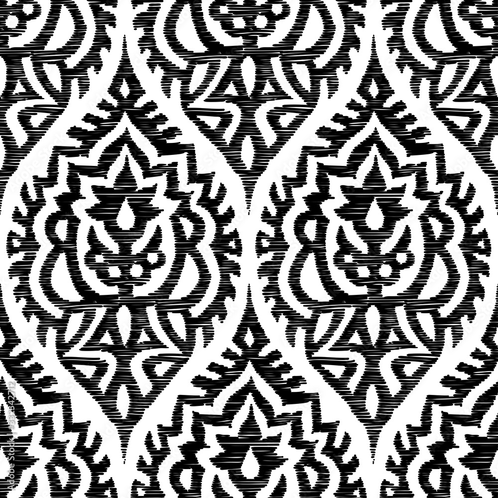 Embroidered black and white seamless damask pattern. Elegant print for ...