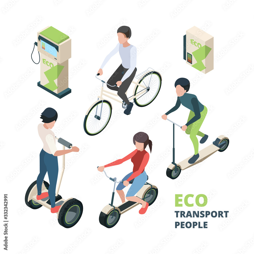 ECO transport people. 3D bicycle electric car urban vehicle bike segway ...