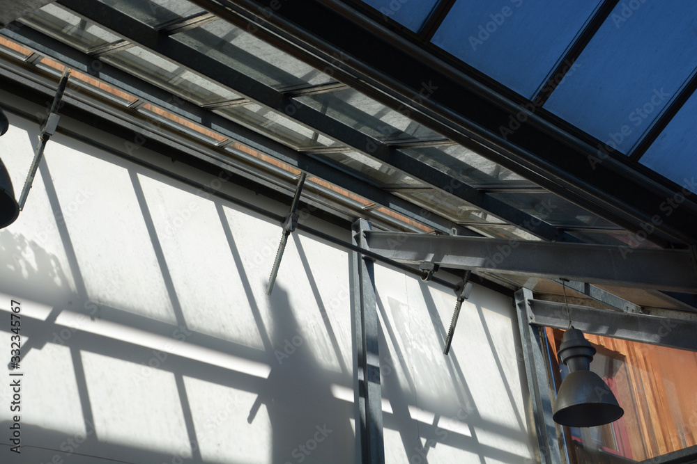 inside view of modern glass roof, internal structure of glass roof ...