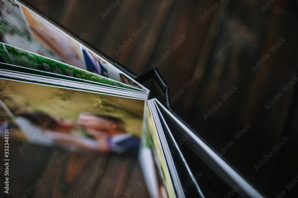premium class photo book, cover made of wood, wedding photo book Stock ...