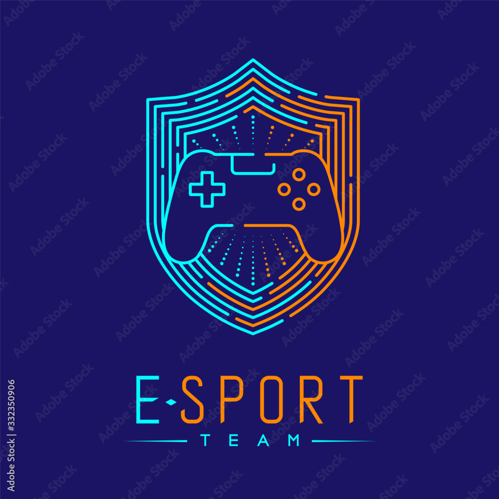 Vecteur Stock Esport logo icon outline stroke in shield frame, Joypad ...