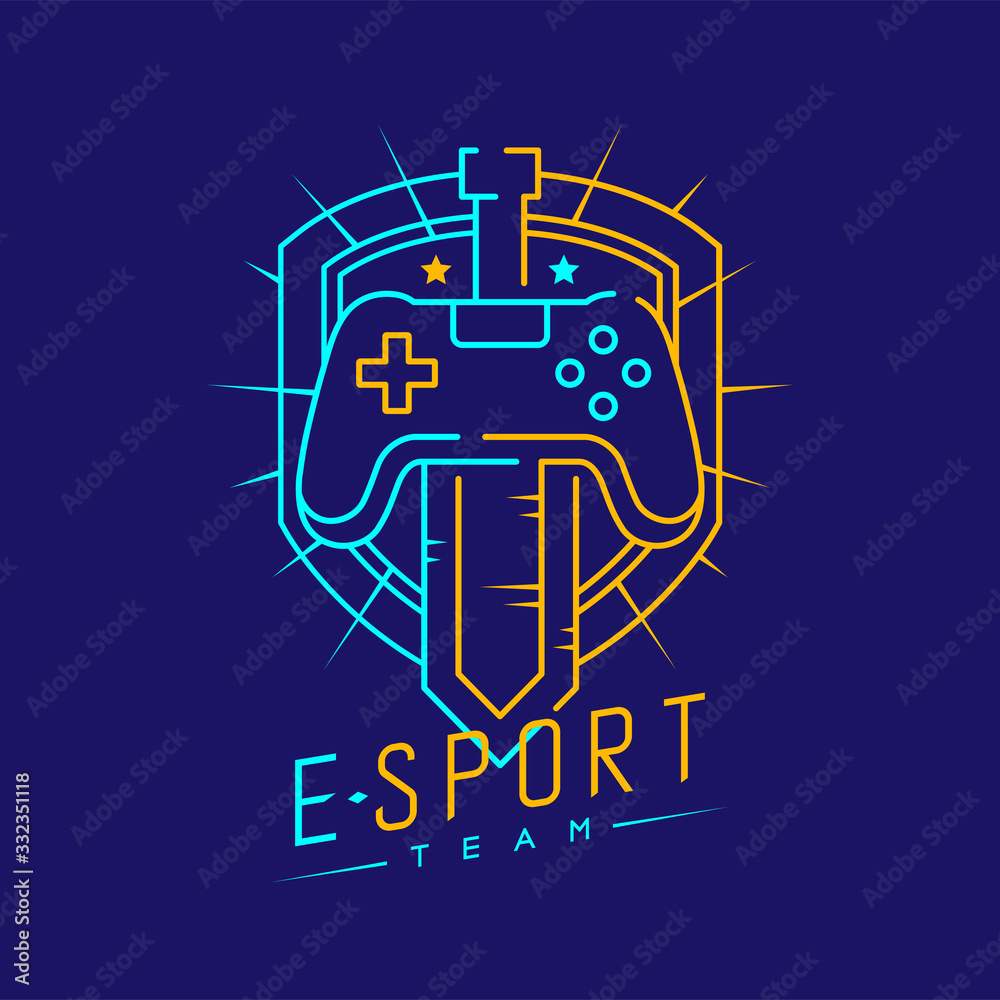 Esport logo icon outline stroke in shield radius frame, Joypad or ...