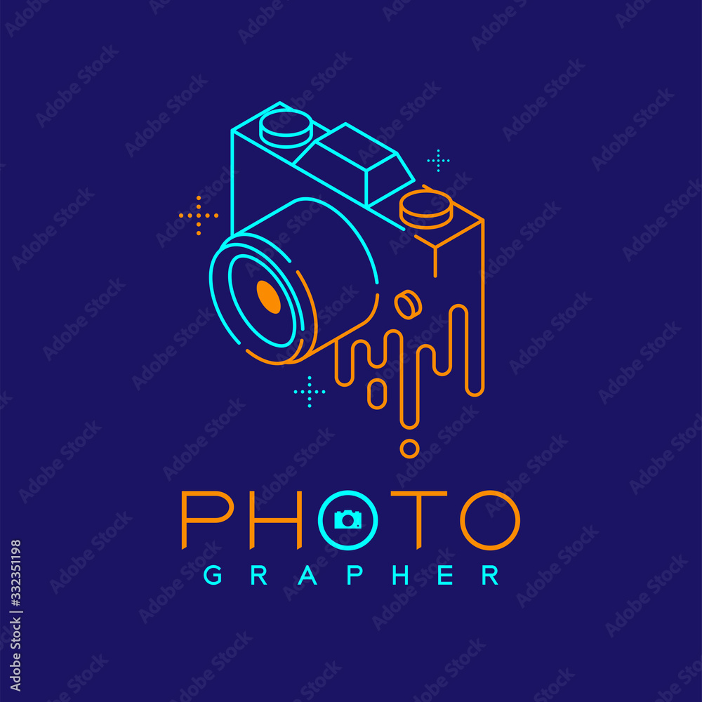 3D isometric Photographer logo icon outline stroke with melt camera ...