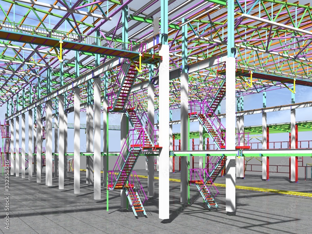 BIM-project of an industrial production frame of a building . 3D ...