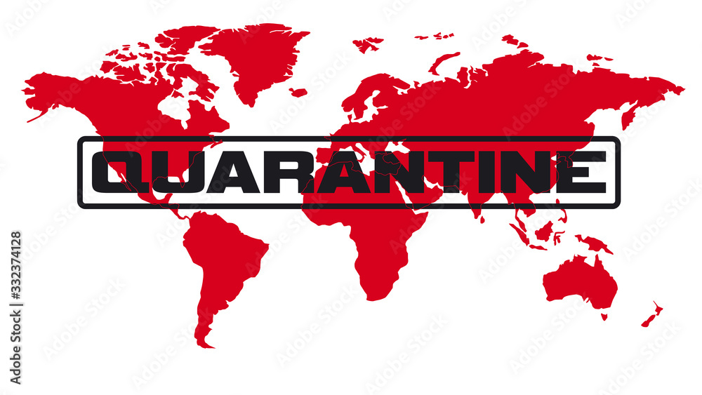 Quarantined world during a pandemic. Red World Map with quarantine sign ...