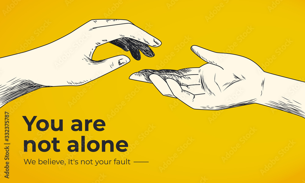Hand Drawn Helping Hand Vector Illustration On Yellow Background