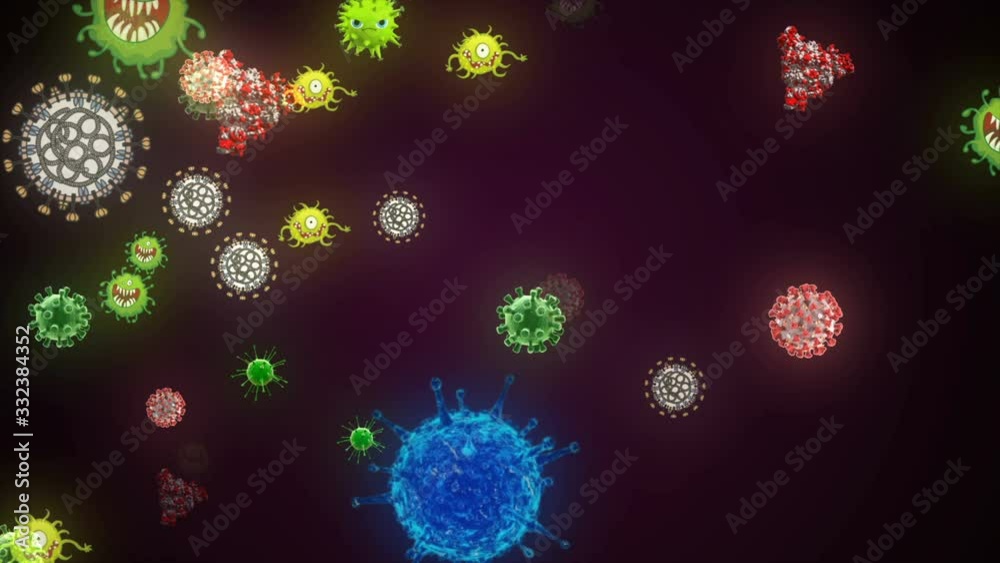 Medical illustration 2d, 3d animation background of cells, bacteria ...