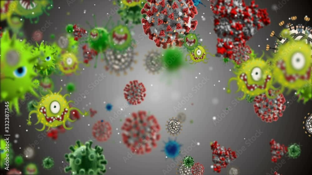 Medical illustration 2d, 3d animation background of cells, bacteria ...