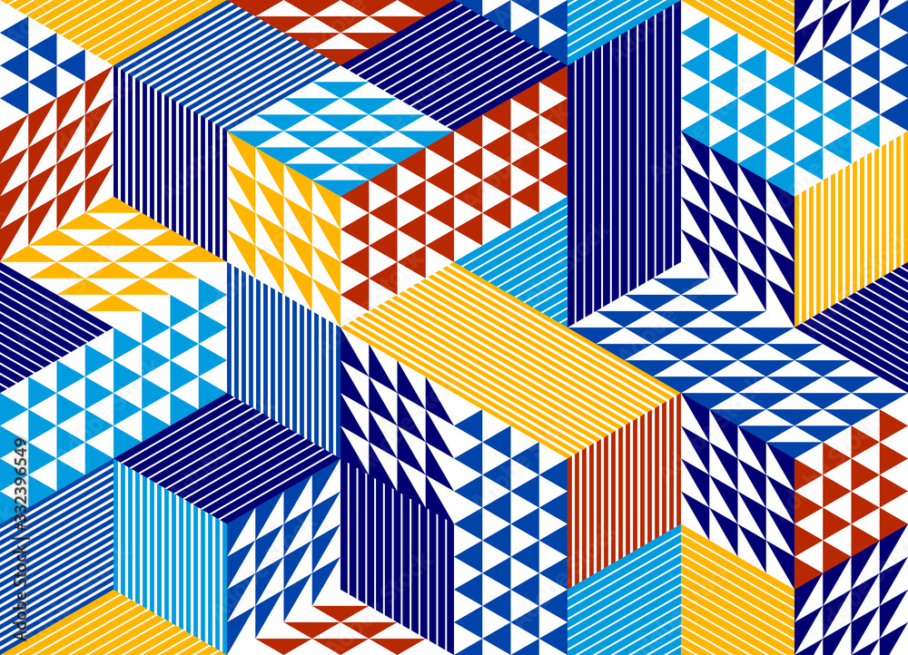 Seamless cubes vector background, rhombus and triangles boxes repeating ...