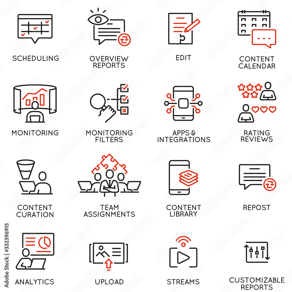 Vector set of linear icons related to influence marketing and social ...