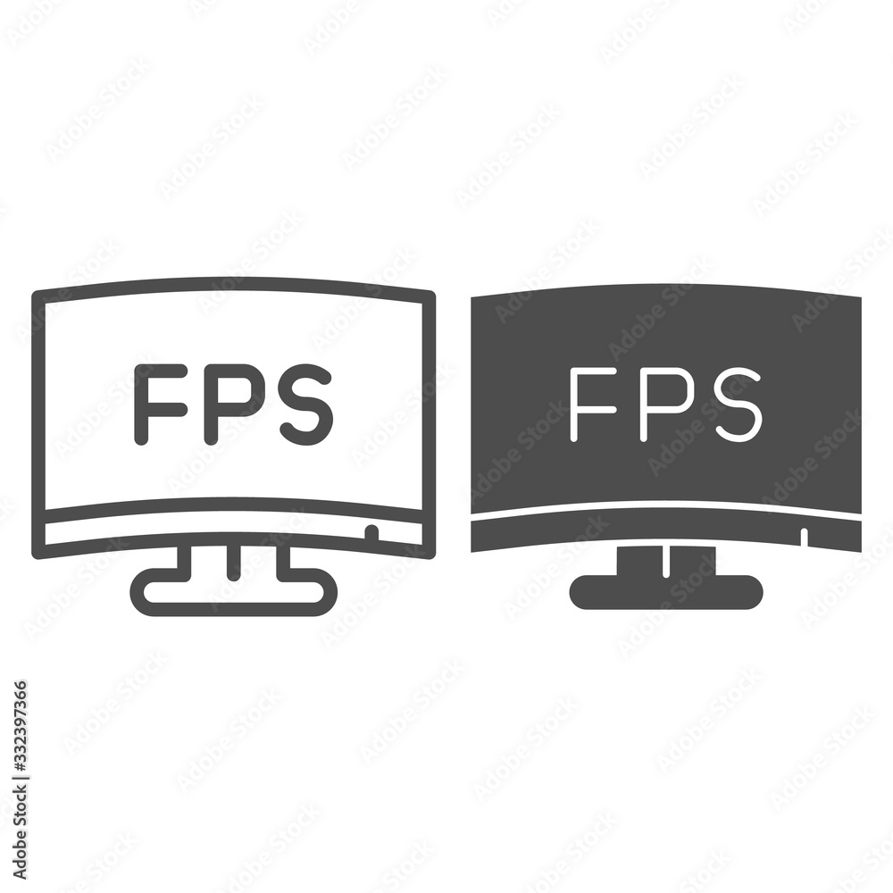 FPS definition line and solid icon. Modern monitor, frames per second ...