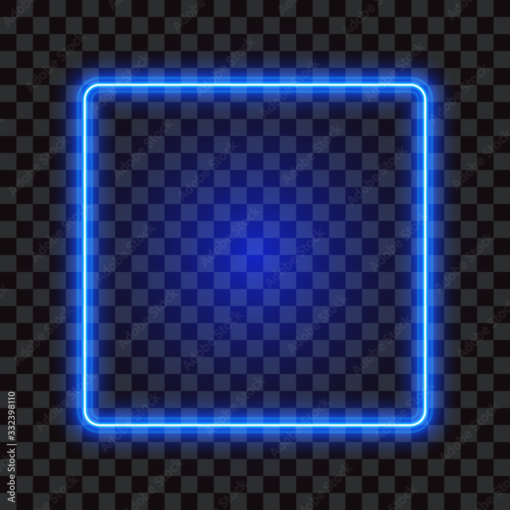Blue neon square frame, sign on transparent background, vector ...