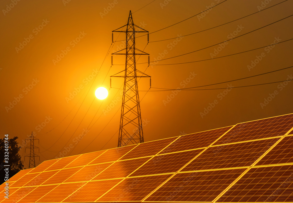 Rows array of polycrystalline silicon solar cells or photovoltaics in ...