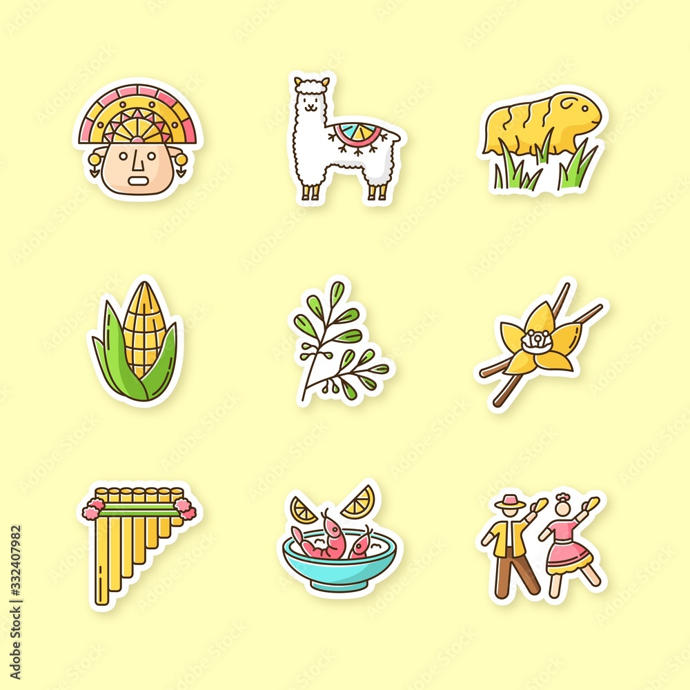 Peru printable patches. Hispanic traditions, culture, cuisine. RGB ...