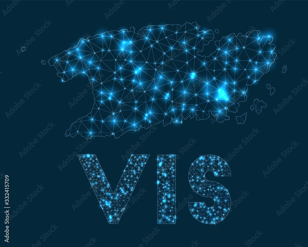 Vis network map. Abstract geometric map of the island. Internet connections and ...
