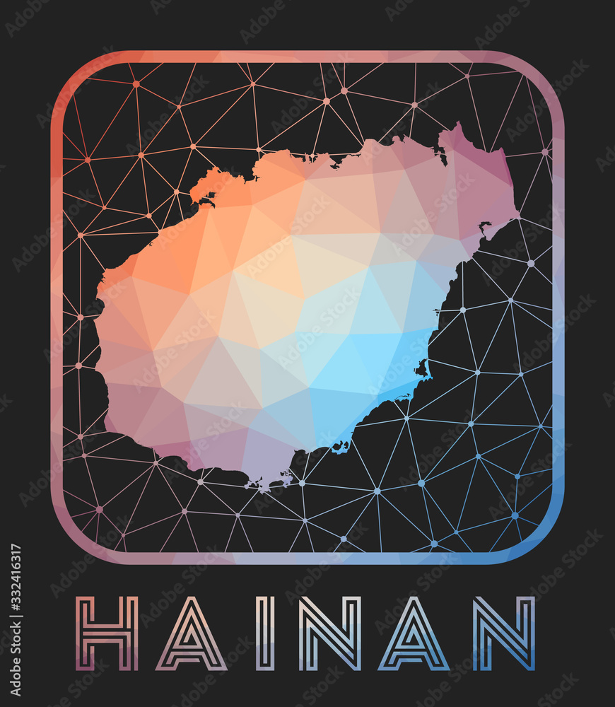 Hainan map design. Vector low poly map of the island. Hainan icon in ...