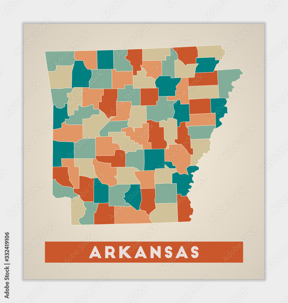 Vecteur Stock Arkansas poster. Map of the us state with colorful ...