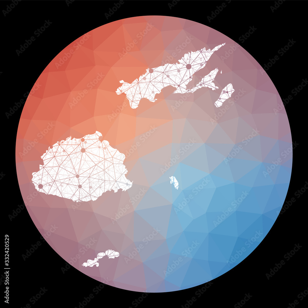 Vector network Fiji map. Map of the country with low poly background ...