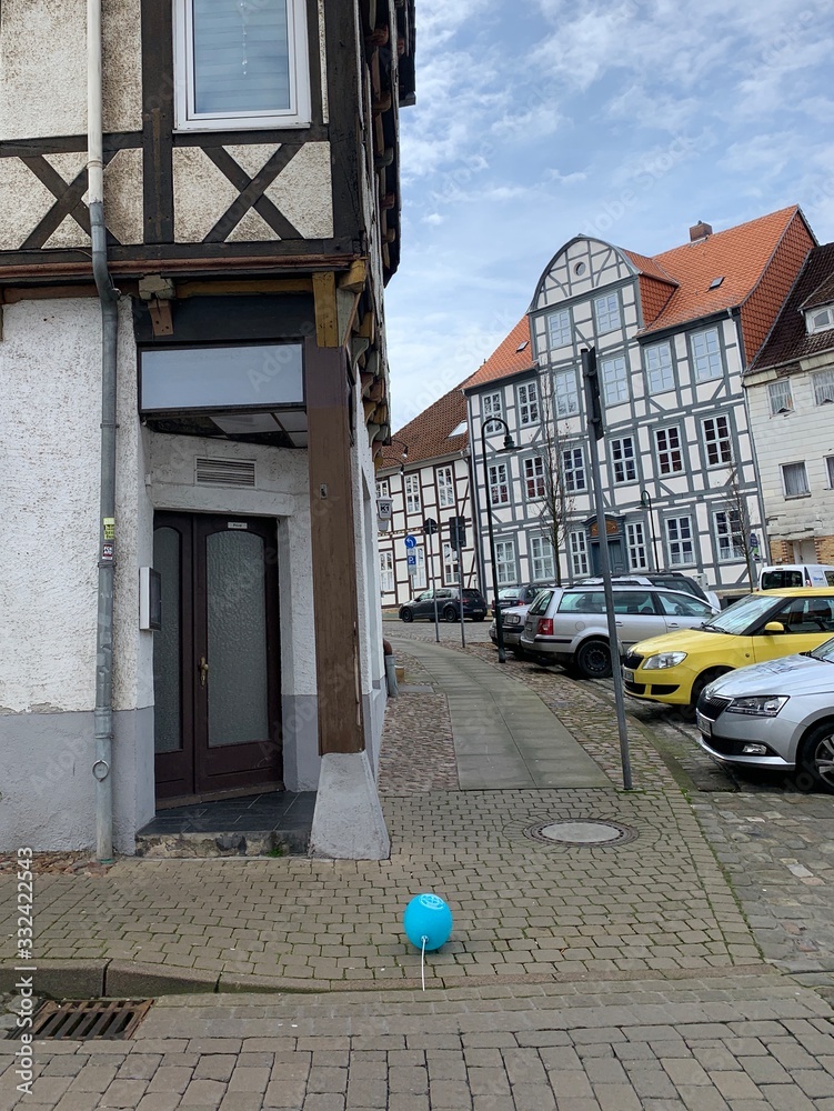 Old traditional houses of an old german town, empty street Stock Photo ...