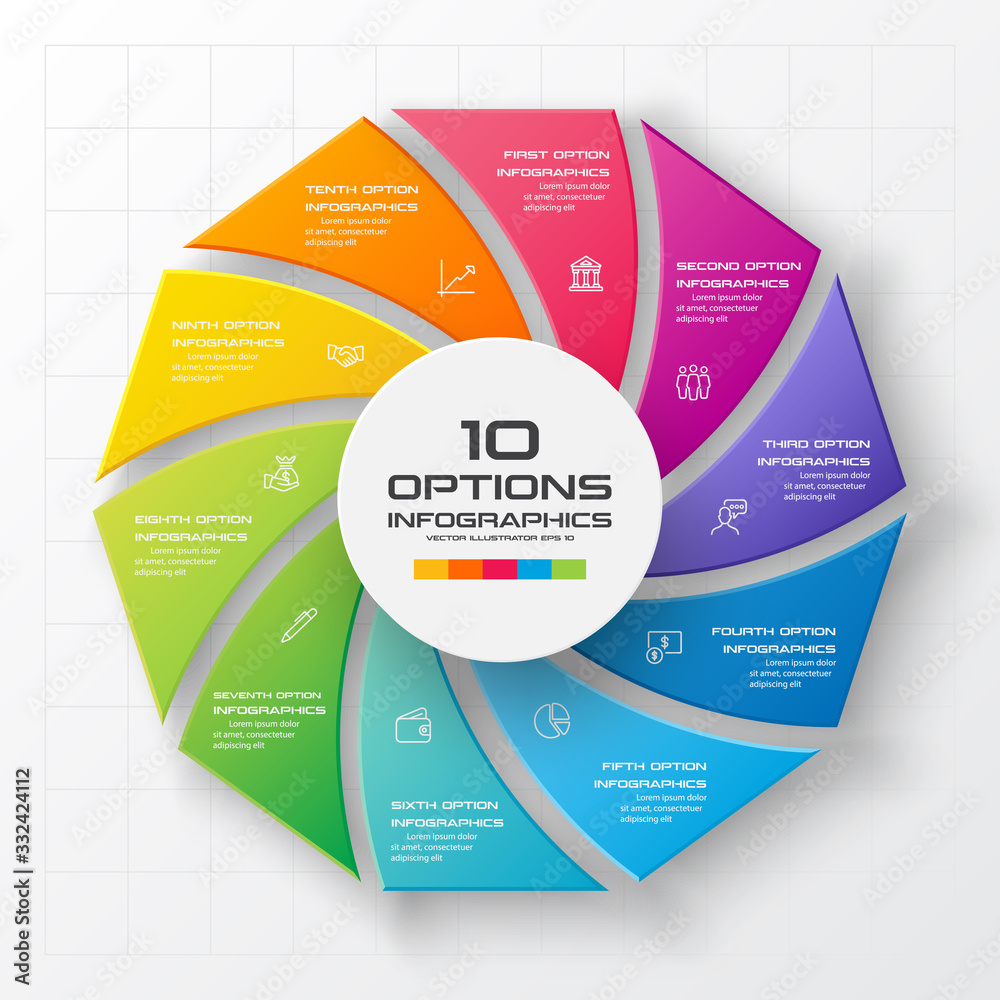 Decagon for infographics,Diagram with 10 options,Vector template for ...